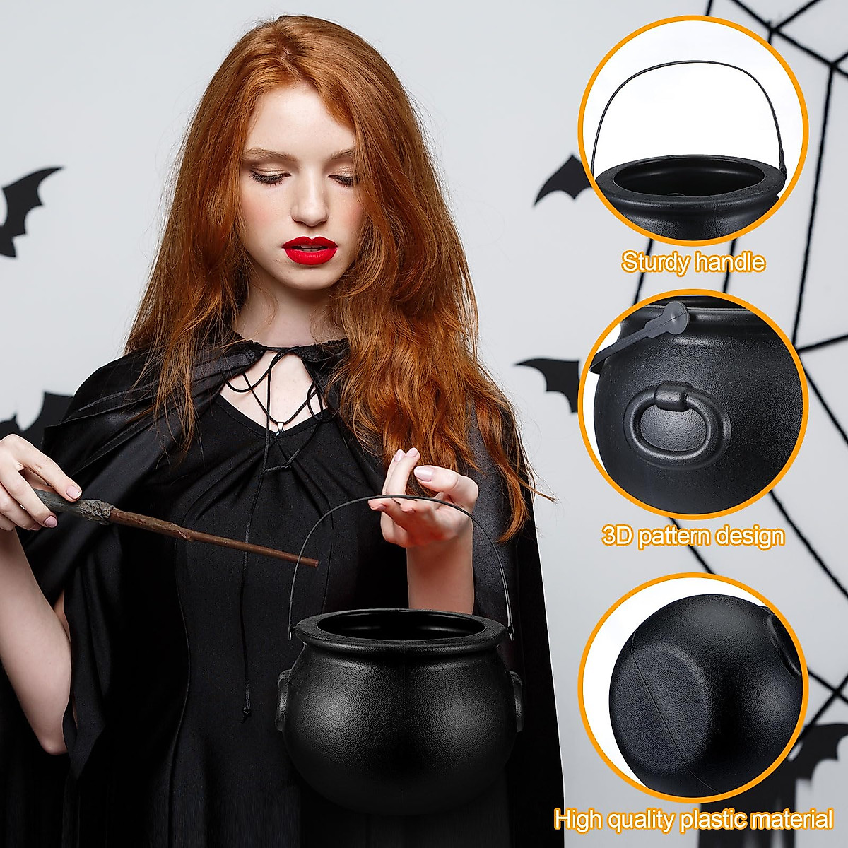 Jenaai 96 Pcs Halloween Bubbling Cauldron Set with 40 Ball Ornaments 2 Lights String 20 g Spider Webs 2 Fake Spider 50 Adhesive Points for Party(Warm White, Green)