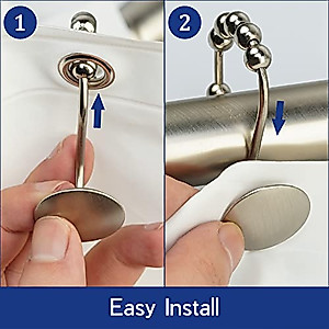 Nickel Shower Curtain Hooks Rust Proof：Durable Metal Shower Curtain Rings Easy Glide Shower Hooks for Shower Curtain Peyton Decorative Shower Curtain Hooks,Set of 12 Shower Rings