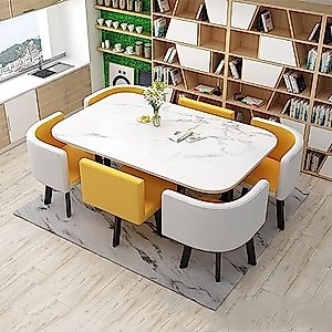 MEFFEE Office Reception Round Table- Coffee Table and 6 Chair Set Space-Saving Conference Table Dining Table Set for 6 Business Meetings Room Table (Color : Yellow 1) (Color : Yellow)
