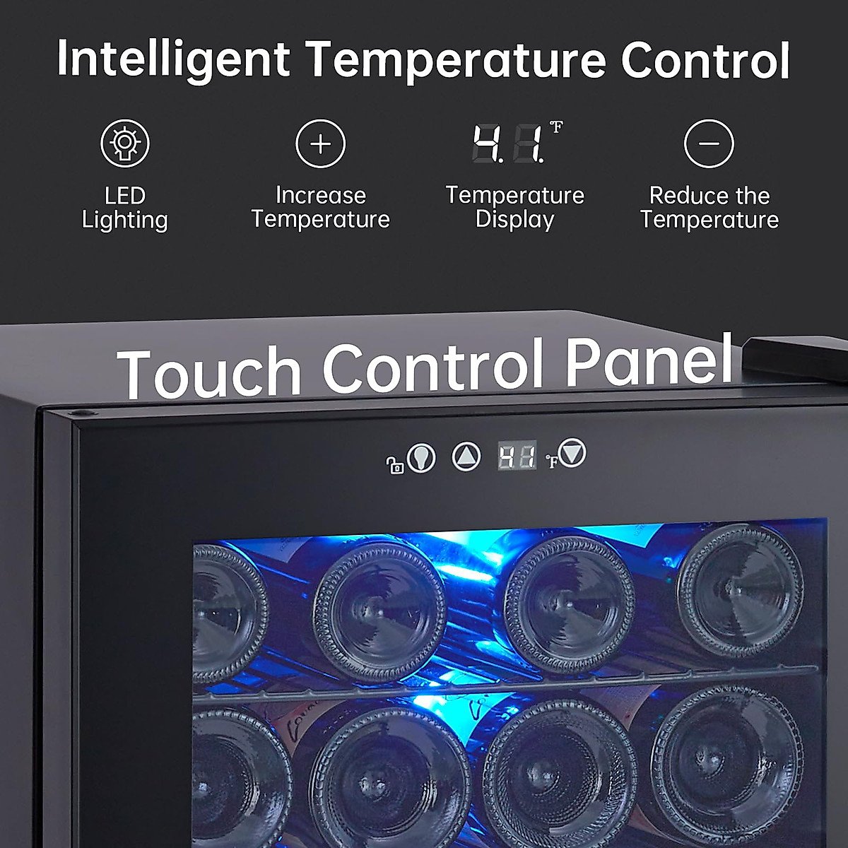 Garvee Wine Fridge 24 Bottle, Wine Cooler Refrigerator with 40~61°F Digital Temperature Control, Freestanding Wine Cellar for Red White Wine, Champagne, Beer with Blue Interior Light