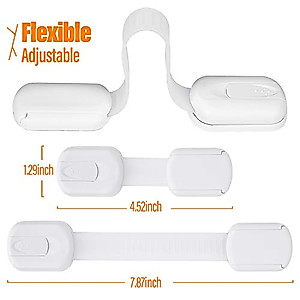 Child Safety Cabinet Locks - (10 Pack) Baby Proofing Latches to Drawer Door Fridge Oven Toilet Seat Kitchen Cupboard Appliance Trash Can with 3M Adhesive - Adjustable Strap No Drill No Tool