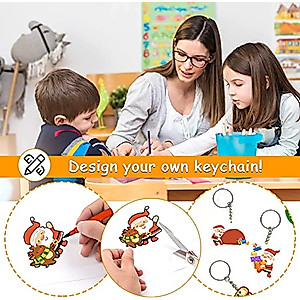 OFNMY 125 Pieces Heat Shrink Plastic Sheet Kit with 25 PCS Shrinky Art Paper and 100 PCS Keychains for Kids Creative Craft Marking, Homemade Shrinky Dinks, Handprint Keychains for Christmas