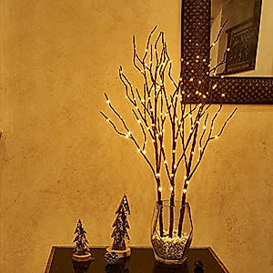 LITBLOOM Lighted Brown Willow Branches with Timer and Dimmer 2 Sets Tree Branch with Warm White Lights for Holiday and Party Decoration 32IN 150 LED Waterproof Plug in