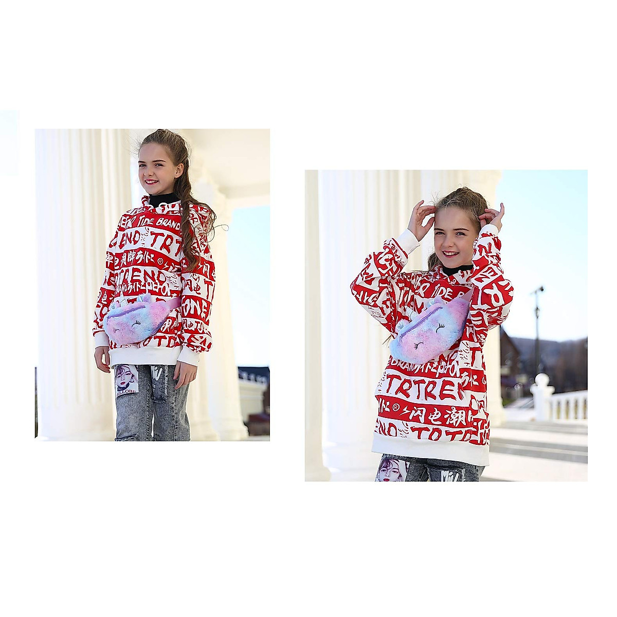 Girls Fanny Pack, Kids Unicorn Waist Bag, Crossbody Belt Bag, Cute Kids Travel Waist Bag (Plush - 1# Purple)