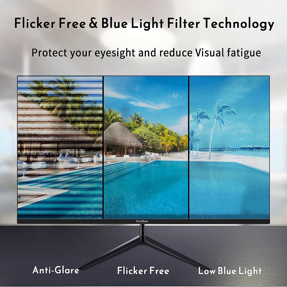 GreBear 24 Inch Computer Monitor, FHD 1080p PC Monitor 75hz Built in Speakers, 99% sRGB Low Blue Light Anti-Glare VA Screen Desktop Display w/HDMI/USB Type-C/Freesync Tilt Adjustable 75 x 75 mm VESA