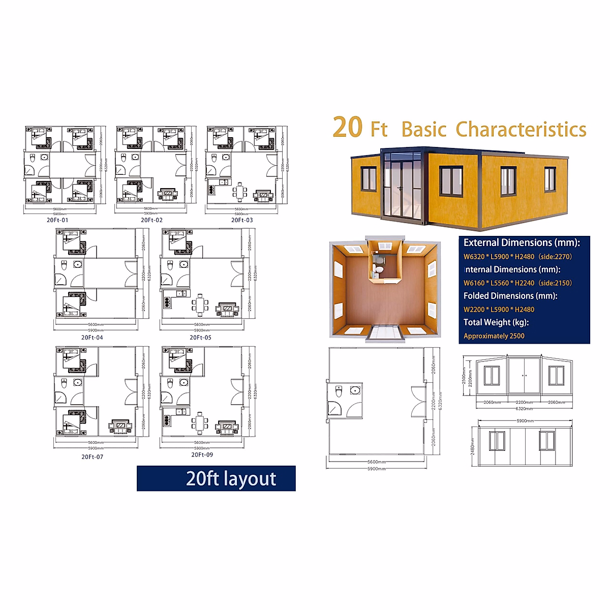 HUGHEARTS Portable Prefabricated Tiny Home 20x20ft, Mobile Expandable Plastic Prefab House for Hotel, Booth, Office, Guard House, Shop, Villa, Warehouse, Workshop (with Restroom)