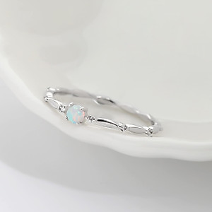 Meissa Sterling Silver Opal Ring for Women White Fire Opal October Birthstone Dainty Minimalist Stackable Ring Gold Promise Ring (Silver, 7.75)