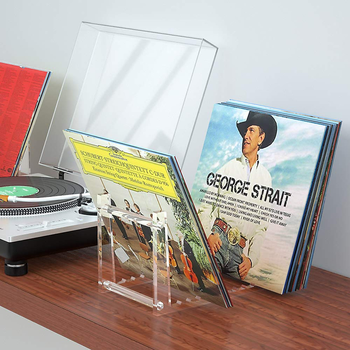 NIUBEE Clear Vinyl Record Stand Holder for Desktop Album Storage, Acrylic Vinyl Record Shlef Display 50 LPs