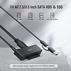 Unitek SATA to USB 3.0 Type C & USB A, SATA III Cable Hard Drive Adapter Converter for Universal 2.5/3.5 SATA HDD/SSD Hard Drive Disk, Optical Drive, Include 12V/2A Power Adapter