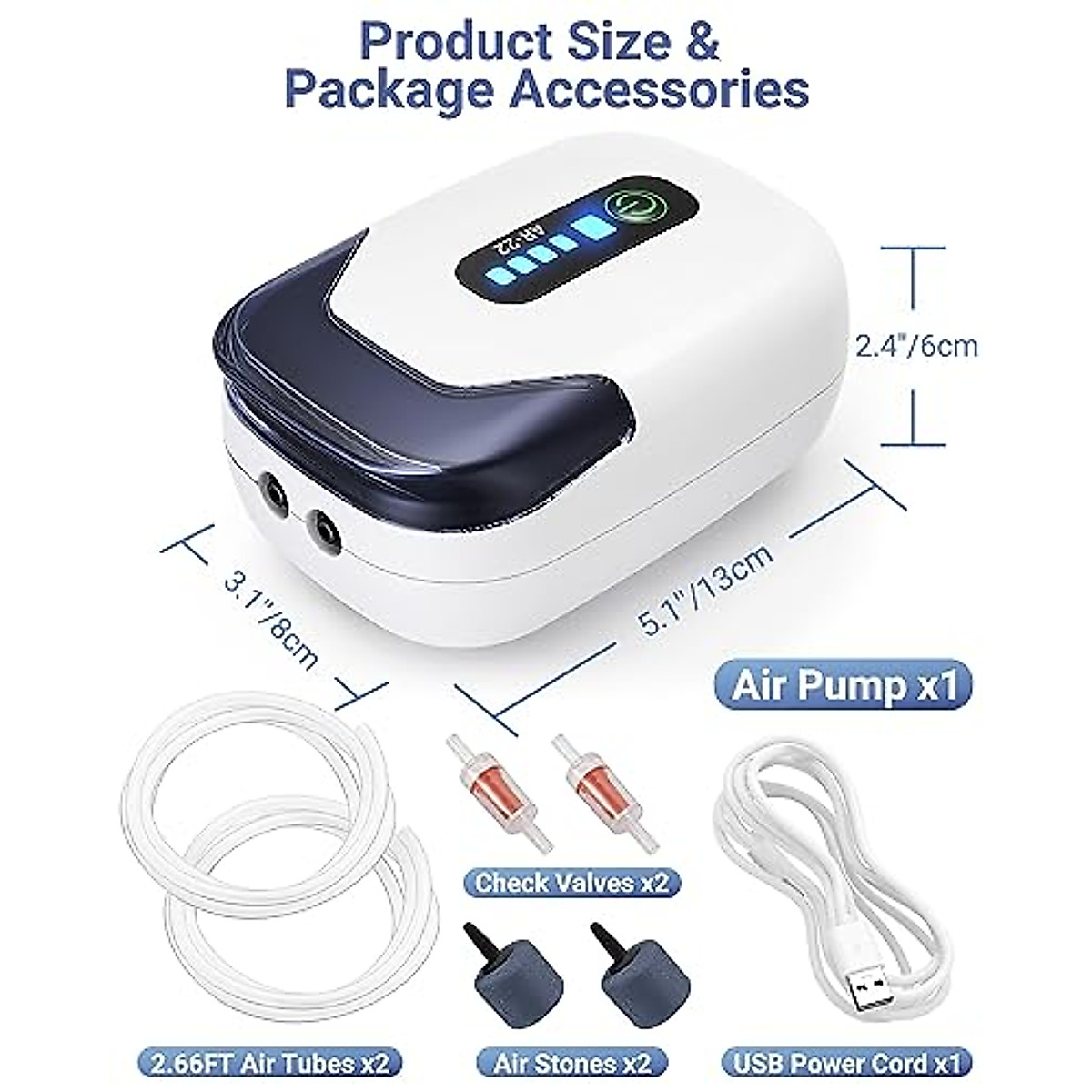 MoonOrange Aquarium Air Pump, Rechargeable Portable Oxygen Pump with Single/Dual Outlets, Quiet Aerator for Fish Tank up to 30/70 Gallon, Outdoor Fishing, Fish Transport and Power Cut.