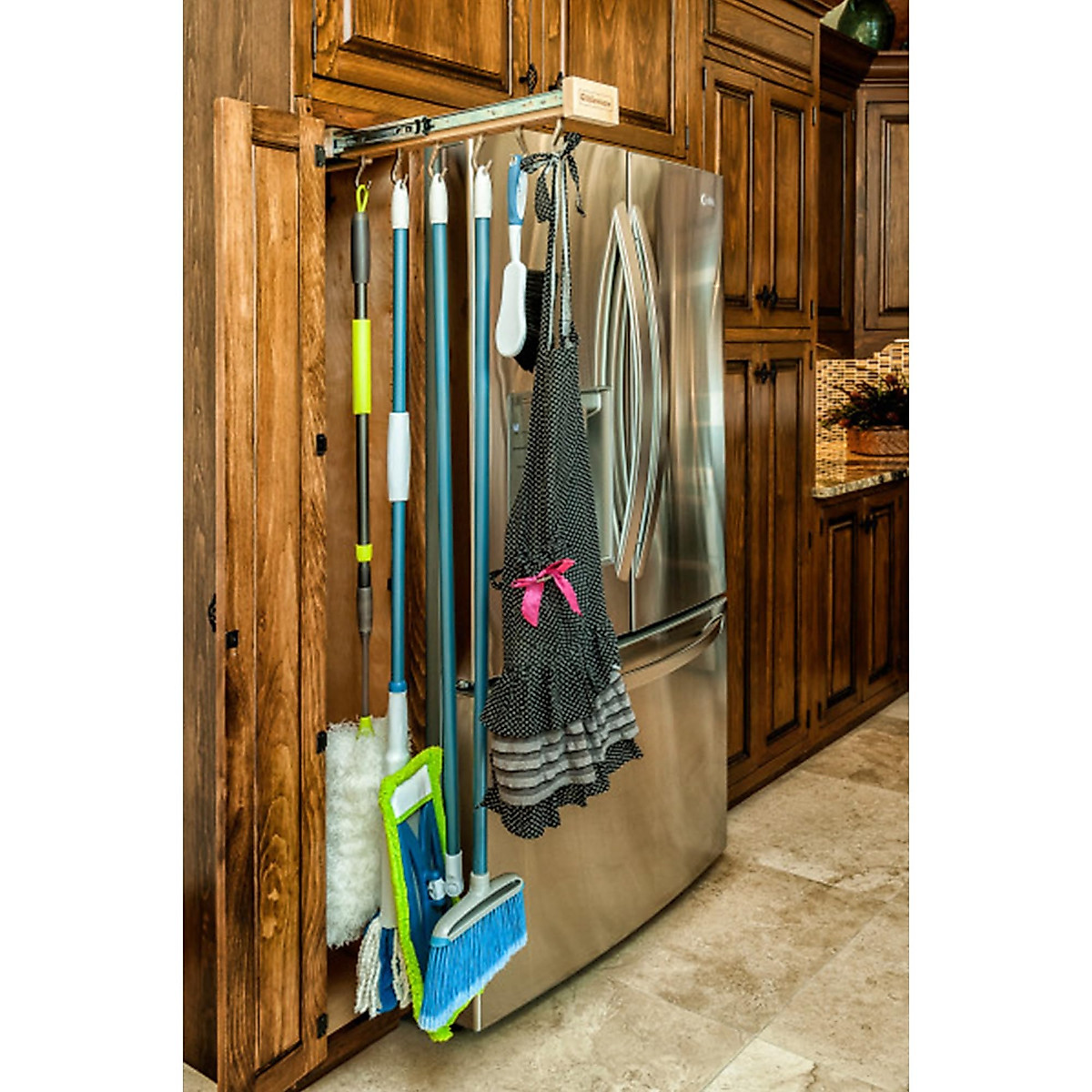Rev-A-Shelf GLD-W22-SC-7 Pull Out Kitchen Cabinet Pantry Organizer Hanging Hooks with Ball Bearing Slide System, Maple Wood
