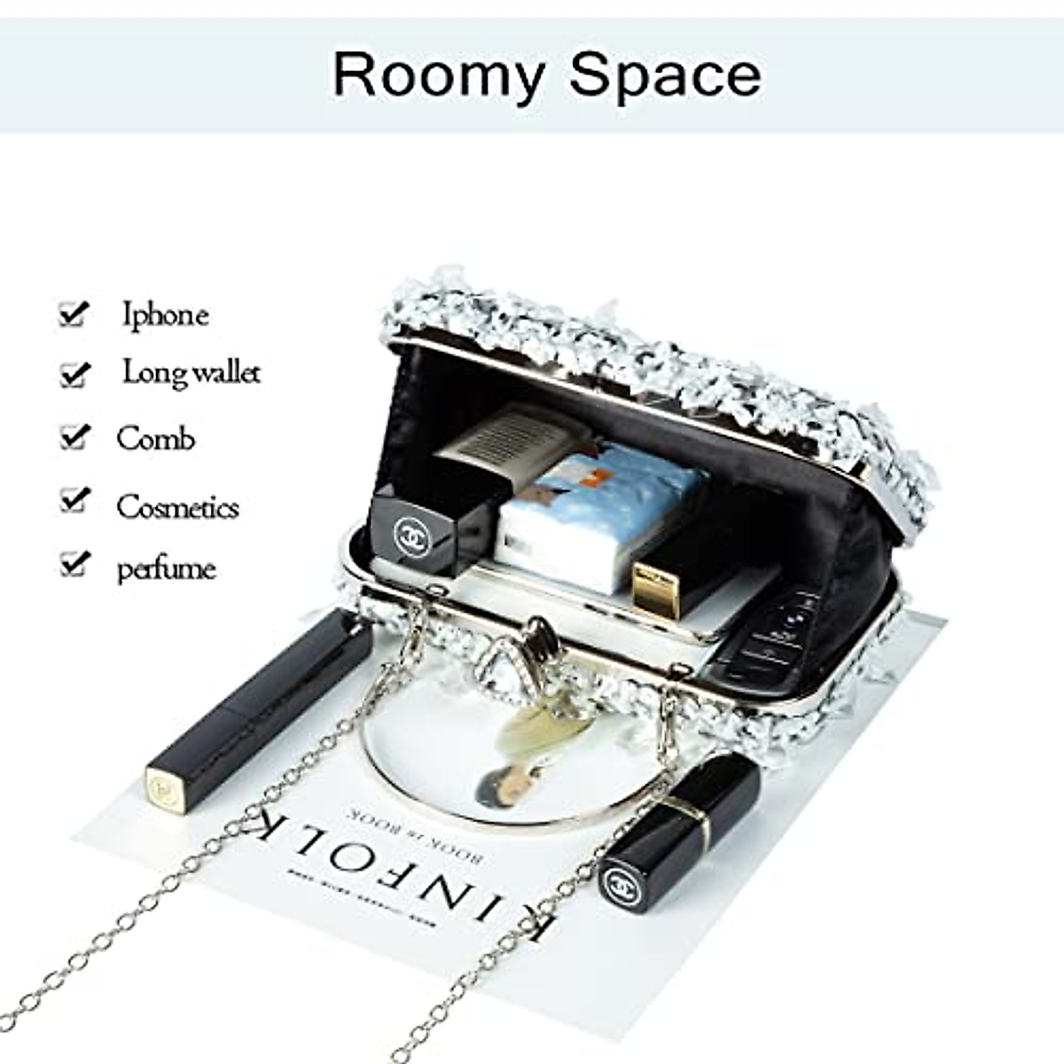 Omatta Women's Evening Handbags,Rhinestone Beaded Sequin Evening Handbags Party Prom Purse Bridal Clutch Purses Fancy Crossbody Bag