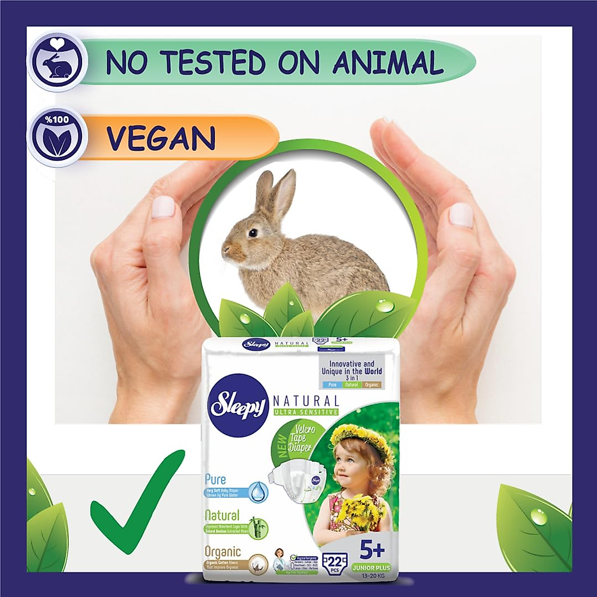 Sleepy 3X Jumbo Natural Baby Diapers, Made from Organic Cotton and Bamboo Extract, Ultimate Comfort and Dryness, 72 Count – Size 5 Junior, Child Weight 24-40lbs,|SOHO