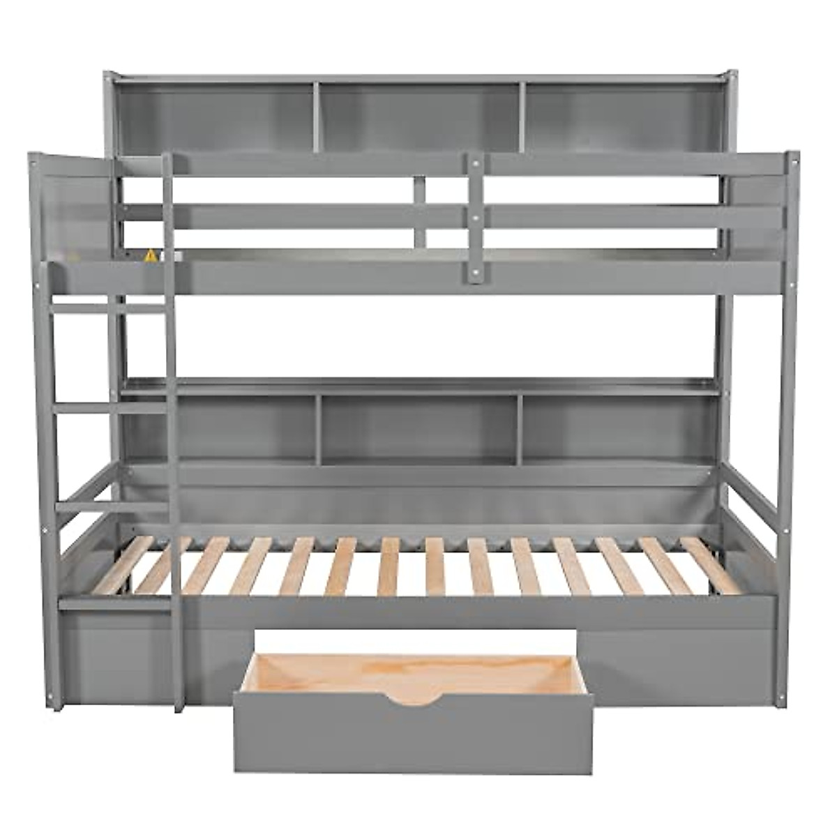 Harper & Bright Designs Bunk Bed Twin Over Twin with Storage,Wood Twin Bunk Beds with Built-in Shelves Beside Both Upper & Down Bed,Multi Storage Bunk Beds with Drawer for Kids Girls Boys, Grey
