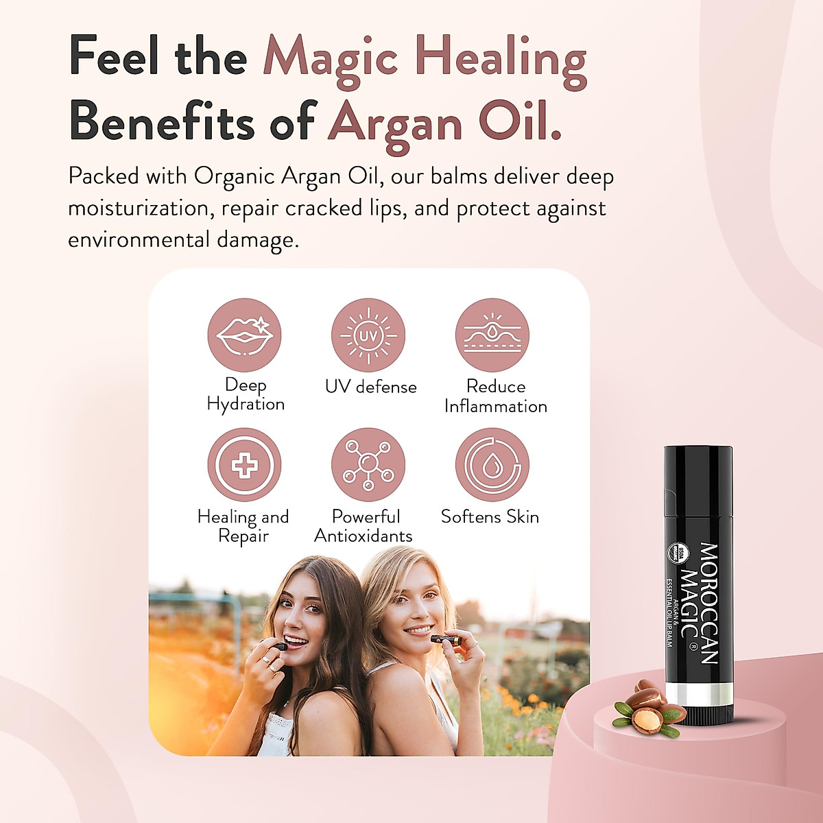 Moroccan Magic Organic Pure Coconut Lip Balm 3 Pack | Chapsticks for Dry Lips | Natural Argan & Essential Oils Lip Moisturizer + Vitamin E | Smooth, Hydrating, Non-Toxic | Organic Lip Balm Set