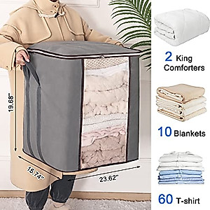 Fixwal 4pcs King Foldable Comforters Storage Bags, 120l Extra Large Organizers for Blankets, Clothes, Pillows, Quilts, Bedding Storage Containers with Thick Fabric Reinforced Handles, Grey