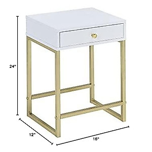 ACME Furniture Acme Coleen Side Table, White & Brass