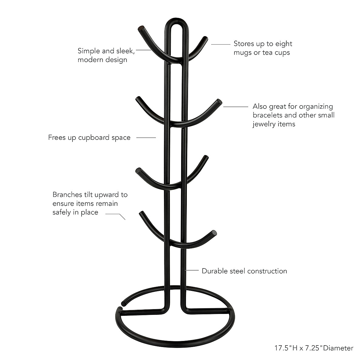 Spectrum Diversified Euro 8-Mug Holder for Storage and Organization of Coffee and Tea Mugs
