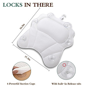Bath Pillow RUVINCE Ergonomic Luxury Bathtub Pillow with Head,Neck, Shoulder and Back Support, 4D Bath Pillows for tub with 6 Powerful Suction Cups, Fits All Bathtub