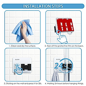 3-H 6 Pack Broom Hanger Wall Mount,Broom Holder Stainless Steel,Broom Holder Wall Mount Self Adhesive,Broom Organizer Storage Tool Racks for Home Kitchen Garden Laundry Garage(Silver)