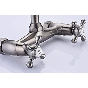 Sumerain Kitchen Wall Faucet 2 Cross Handle Brushed Nickel Wall Mounted Faucet 3" to 9" Adjustable Spread