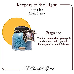 A Cheerful Giver — Island Breeze - 34oz Papa Scented Candle Jar with Lid - Keepers of the Light - 155 Hours of Burn Time, Gift Candle, Blue
