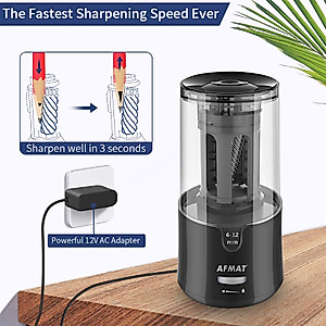 AFMAT Electric Pencil Sharpener, Pencil Sharpener for Colored Pencils, Auto Stop, Super Sharp & Fast, Electric Pencil Sharpener Plug in for 6-12mm No.2/Colored Pencils/Office/Home-Black