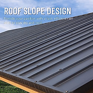 Domi 12' x 14' Hardtop Gazebo with Galvanized Steel Gable Roof, Pergola with Wood-Looking Aluminum Frame, Permanent Pavilion Outdoor Gazebo with Ceiling Hook for Deck Patio Lawn Yard Backyard Grill