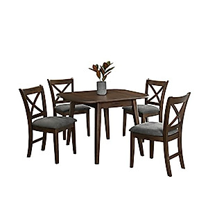 Liveasy Furniture 5-Piece Wood Extendable Dining Table Set with Drop Leaf Table and 4 Upholstered Chairs for Small Places (4 Seats)
