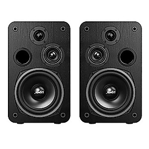 Moukey Passive Bookshelf Speakers (Pair), Peak Power 2×55W, 3-Way Home Theater Speakers, 2.0 Stereo Near Field Studio Premium Sound, Wooden Wall-Mountable, Black, M20-3
