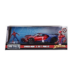 Jada Toys Marvel 1:24 2017 Ford GT Die-cast Car with 2.75" Spider-Man Figure, Toys for Kids and Adults, Red/Blue (99725)