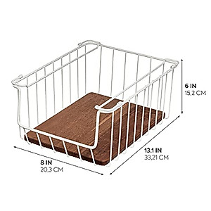 iDesign The Ría Safford Collection Open Front Wire Basket with Acacia Wood, 14" x 10" x 6"