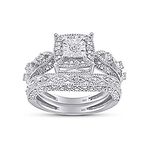 Wishrocks 1/5 Carat Round Cut White Natural Diamond Cascading Engagement Bridal Ring Set Jewelry For Women In 14K White Gold Over Sterling Silver (0.20 Cttw, Color- I-J, Clarity- I2-I3) Ring Size-9.5