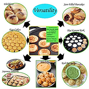 La Cuisine Pancake Pan Poffertjes Takoyaki Aebleskiver Ebelskiver Pan – Cast Iron with Porcelain Enamel Coating. Compatible with all cook tops including Induction Stove.