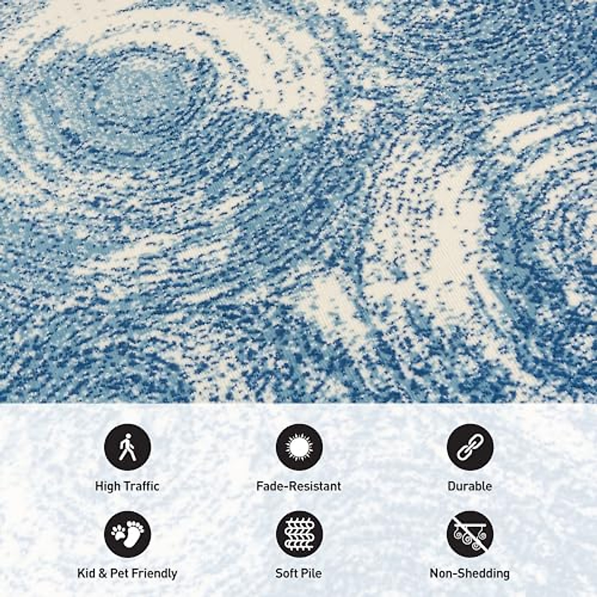 Rugshop Contemporary Distressed Circles Soft Area Rug 8' x 10' Blue