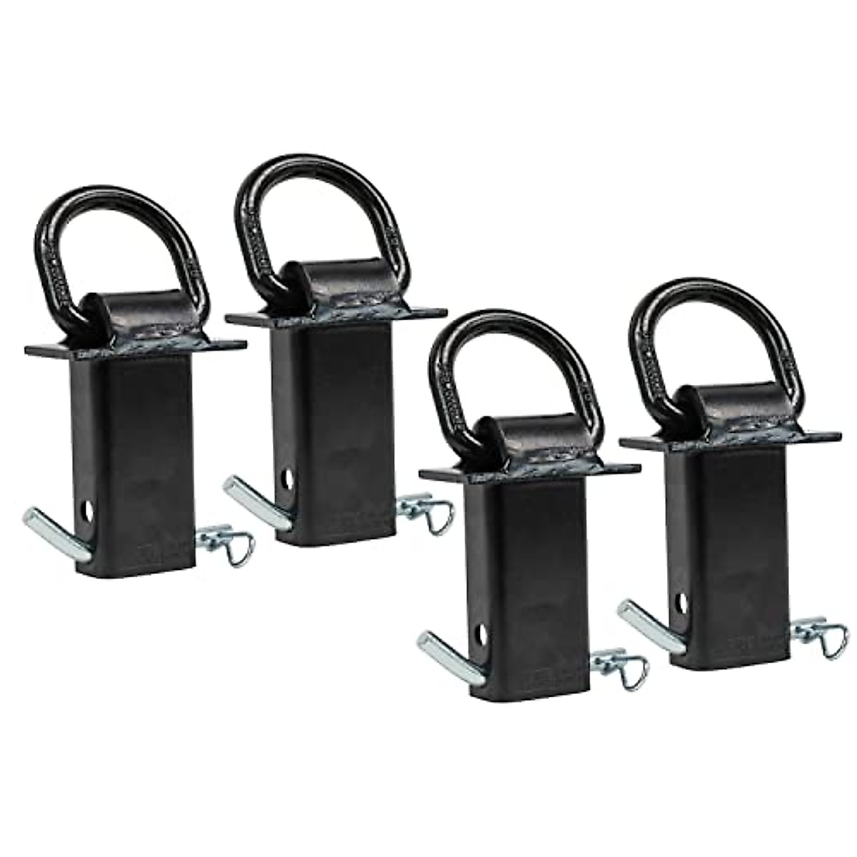 Mytee Products (4 Pack) Heavy Duty Adjustable Trailer Stake Pocket -Small 5/8 Inch Forged D Ring Black Powder Coated w/ 1/2" Hitch Pin, Load Limit 5400 lbs; 2 Adjustable Holes | Stake Pocket D-Ring
