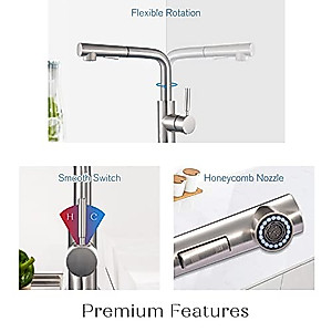 Peppermint Kitchen Faucets Designer Brushed Nickel Pull Down Kitchen Sink Faucet with Pull Out Sprayer Single Lever Faucet for Kitchen Sink RVs Modern