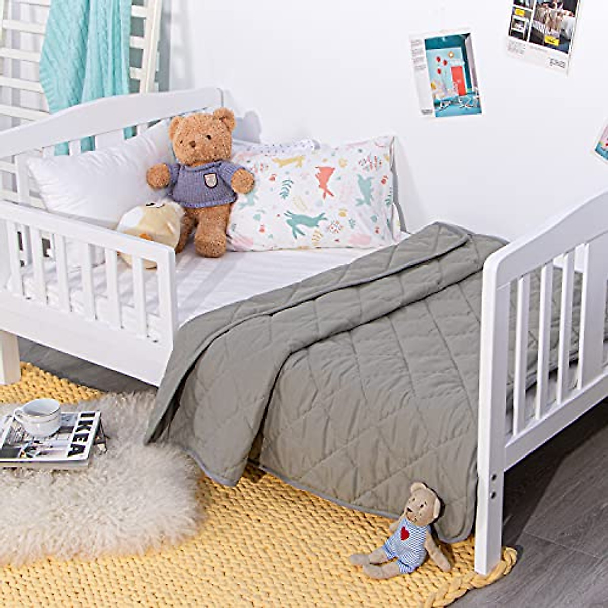 NTBAY Down Alternative Toddler Comforter, Lightweight and Warm Solid Color Baby Crib Quilted Blanket, 39x47 inches, Smoke Grey