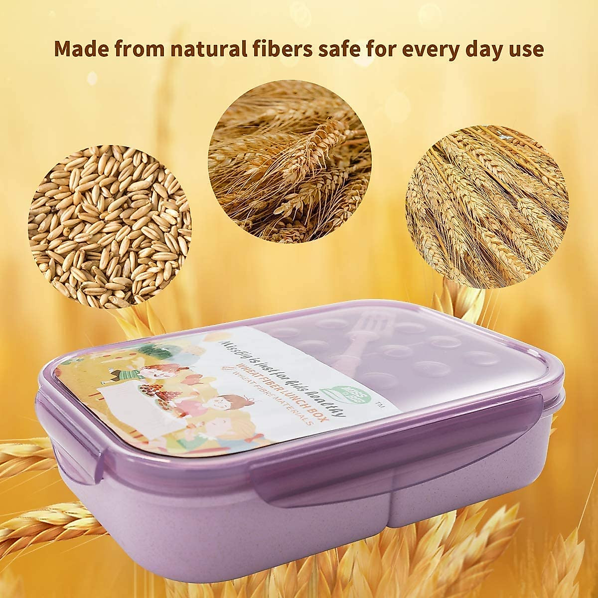 MISS BIG Bento Box, Bento Lunch Box,Ideal Leak Proof Bento Boxes for kids,Mom’s Choice Kids Lunch Box, No BPAs and No Chemical Dyes,Microwave and Dishwasher Safe(Light Pink&Purple)