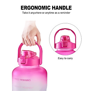 EYQ 128oz Leak-Proof Gallon Water Bottle with Removable Straw & Handle, BPA Free Drinking Large Water Jug for Fitness, Camping Sports Workouts Gym and Outdoor Activity (Pink/Green Gradient)