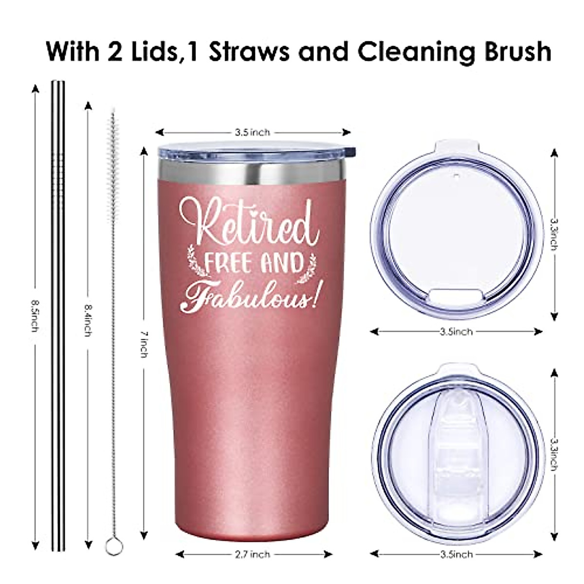 Retirement Gifts for Women, Funny Birthday Gifts,Happy Retired Gifts,Happy Retirement Gifts for Friends,Best Retirement Gifts,Retired Free And Fabulous Tumbler for Coworker,Teacher,Nurse,Mom(RoseGold)