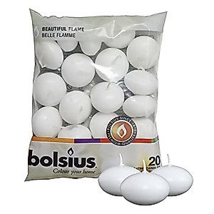 Bolsius White Floating Candles 1.75 Inch – 20 Pack Candle Set – 5+ Hours Burn Time – Premium European Quality – Smokeless & Dripless Smooth Flame – 100% Cotton Wick – Beach, Wedding, & Party Accessory