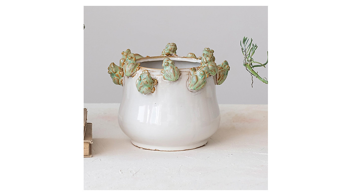 Creative Co-Op Frog Planter - Charming Stoneware Accent