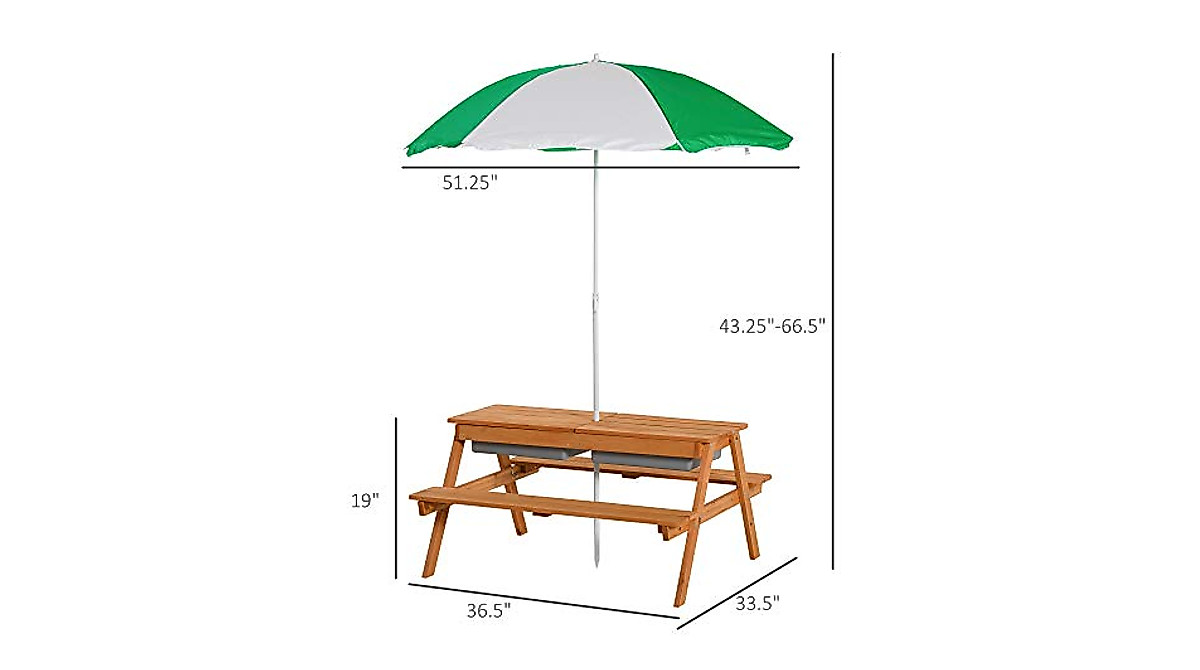 Outsunny Kids Picnic Table with Umbrella for Outdoor Play & Meals