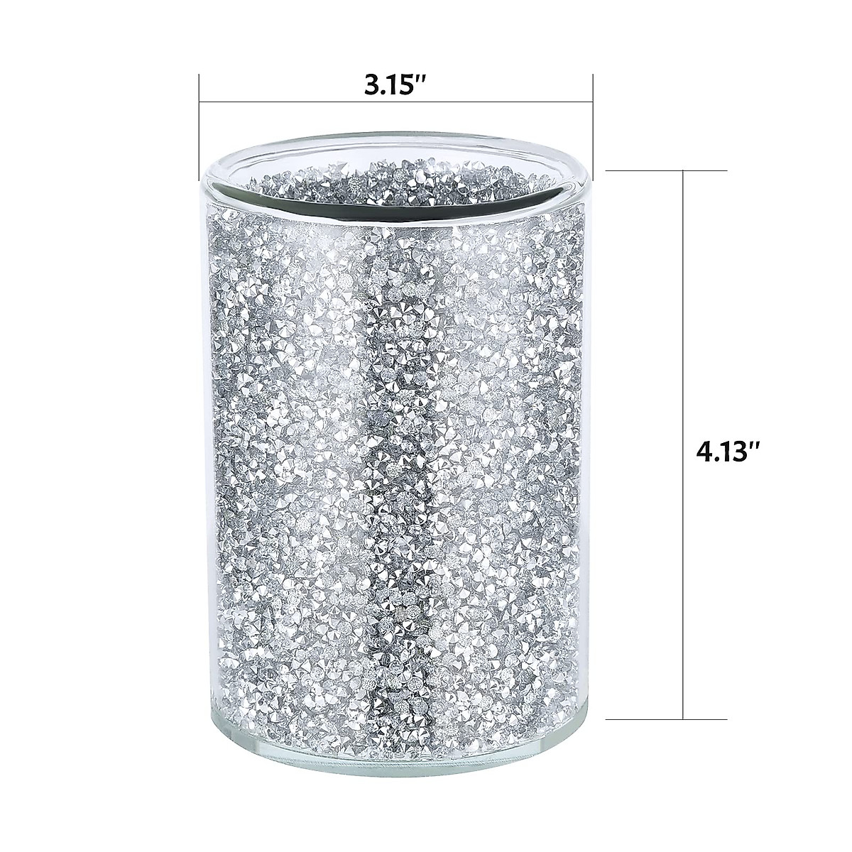 Crushed Diamond Silver Glass Kitchen Utensil Holder Round for Countertop Flatware Utensil Organizer Home Decor Sparkly Gift (Silver)