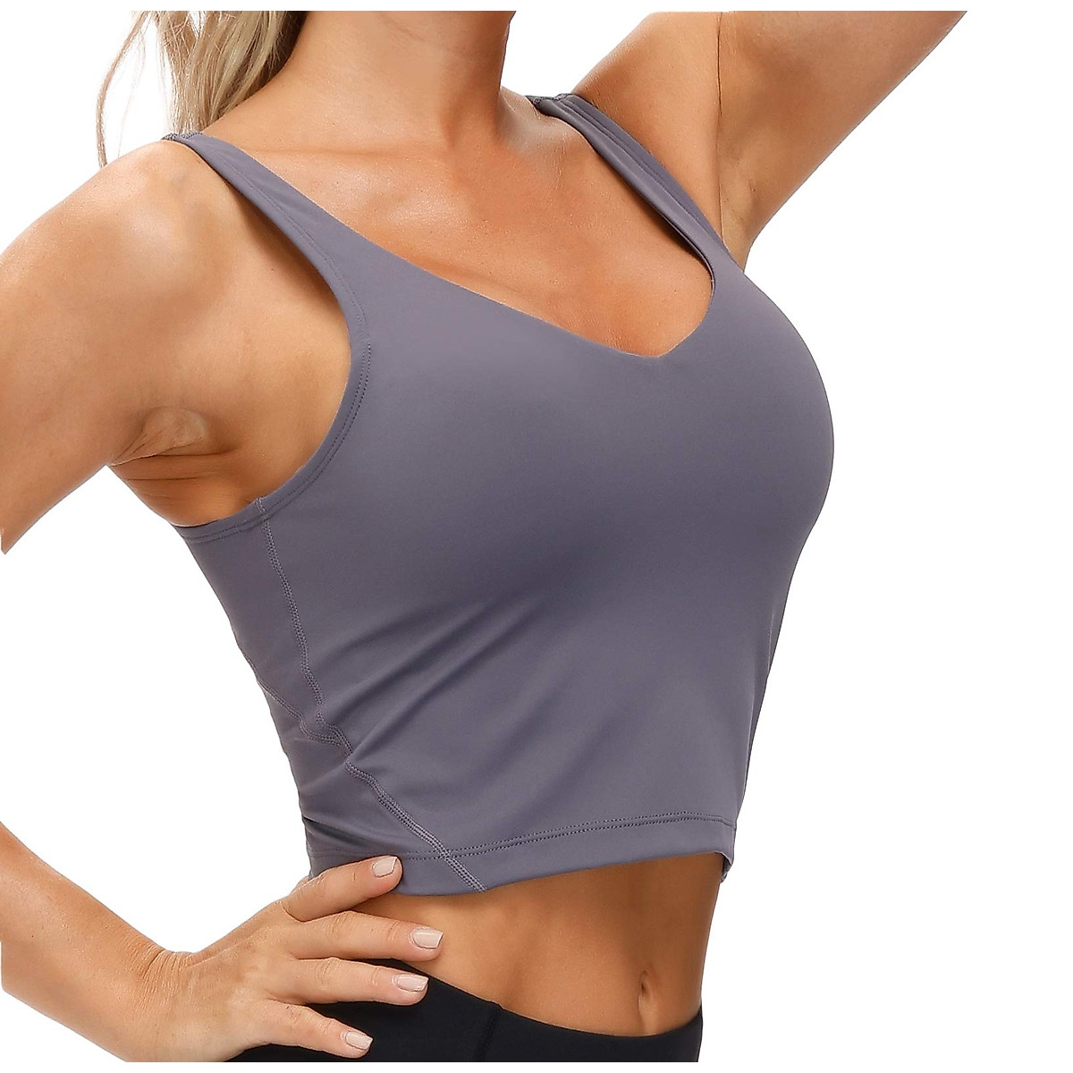 Women’s Longline Sports Bra Wirefree Padded Medium Support Yoga Bras Gym Running Workout Tank Tops (Vintage Purple, Medium)