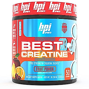 BPI Sports Best Creatine – Creatine Monohydrate, Himalayan Salt – Strength, Pump, Endurance, Muscle Growth, Muscle Definition – No Bloat – Fruit Punch – 50 servings – 10.58 oz.