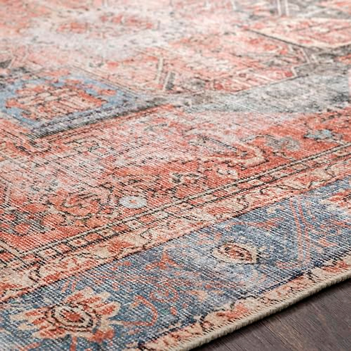 Livabliss Suri Vintage Washable Area Rug 5'3" x 7'3", Rust/Blue