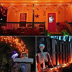 BOLWEO Orange Fairy Lights Outdoor Waterfroof 10ft 30 LED, Halloween String Lights Battery Opreated with Timer Clear Wire for Indoor & Outdoor Halloween Decorations