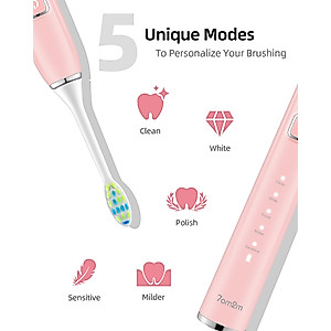 7AM2M Rechargeable Sonic Electric Toothbrush AM100 Package with 10 Brush Heads
